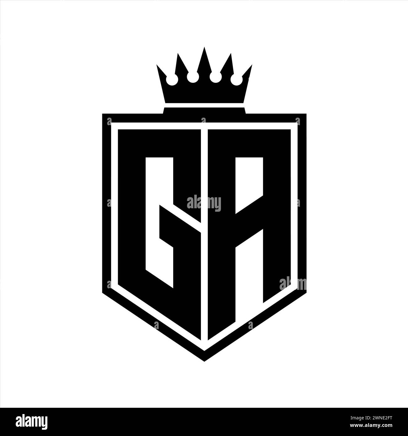 GA Letter Logo monogram bold shield geometric shape with crown outline ...