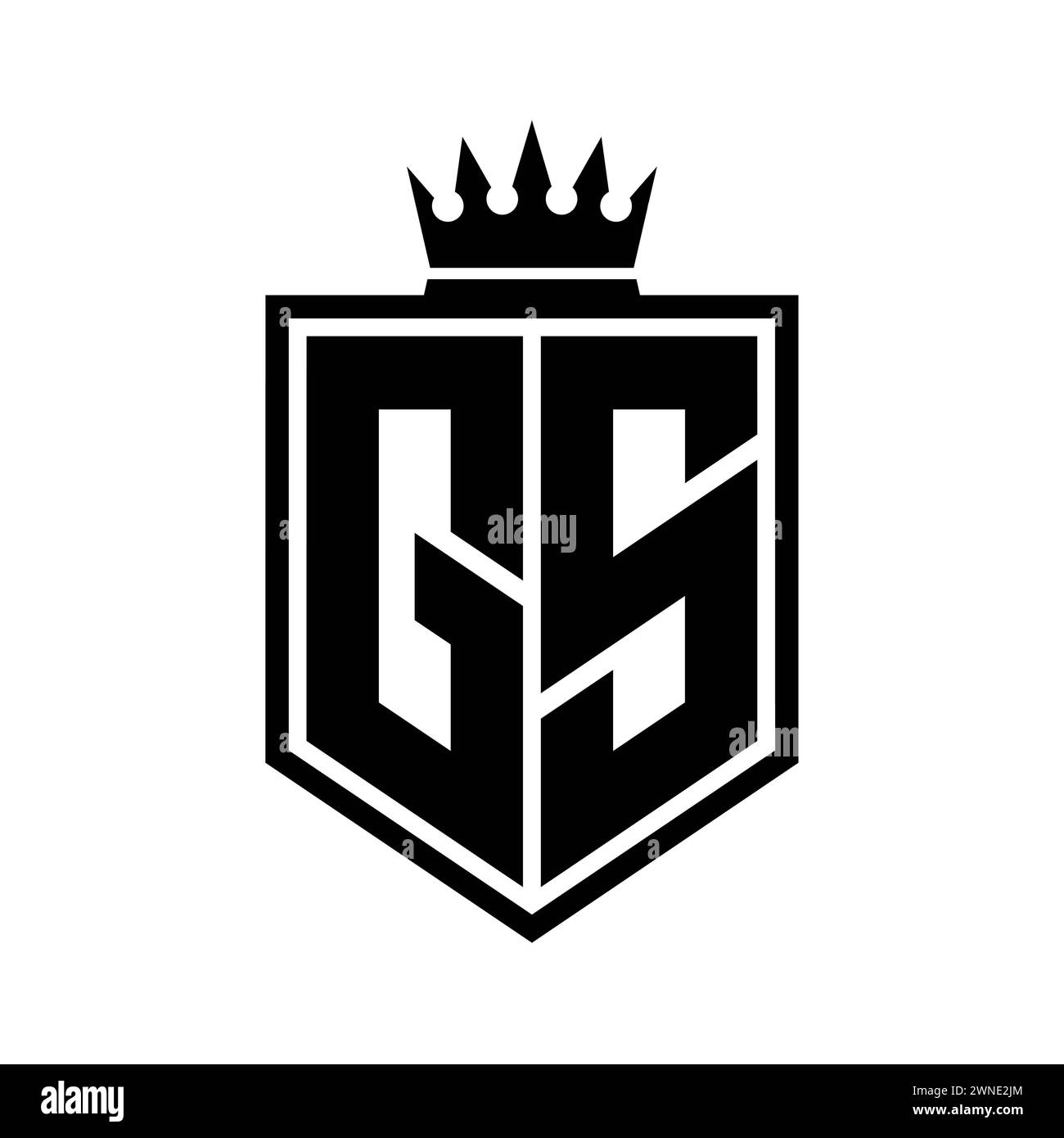 GS Letter Logo monogram bold shield geometric shape with crown outline ...