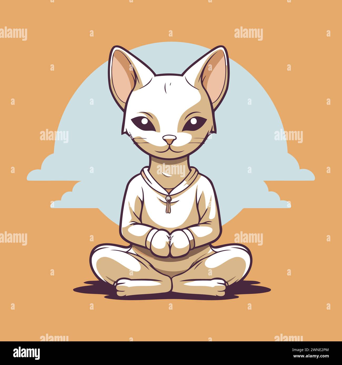 Vector illustration of a cute cartoon cat meditating in the lotus ...