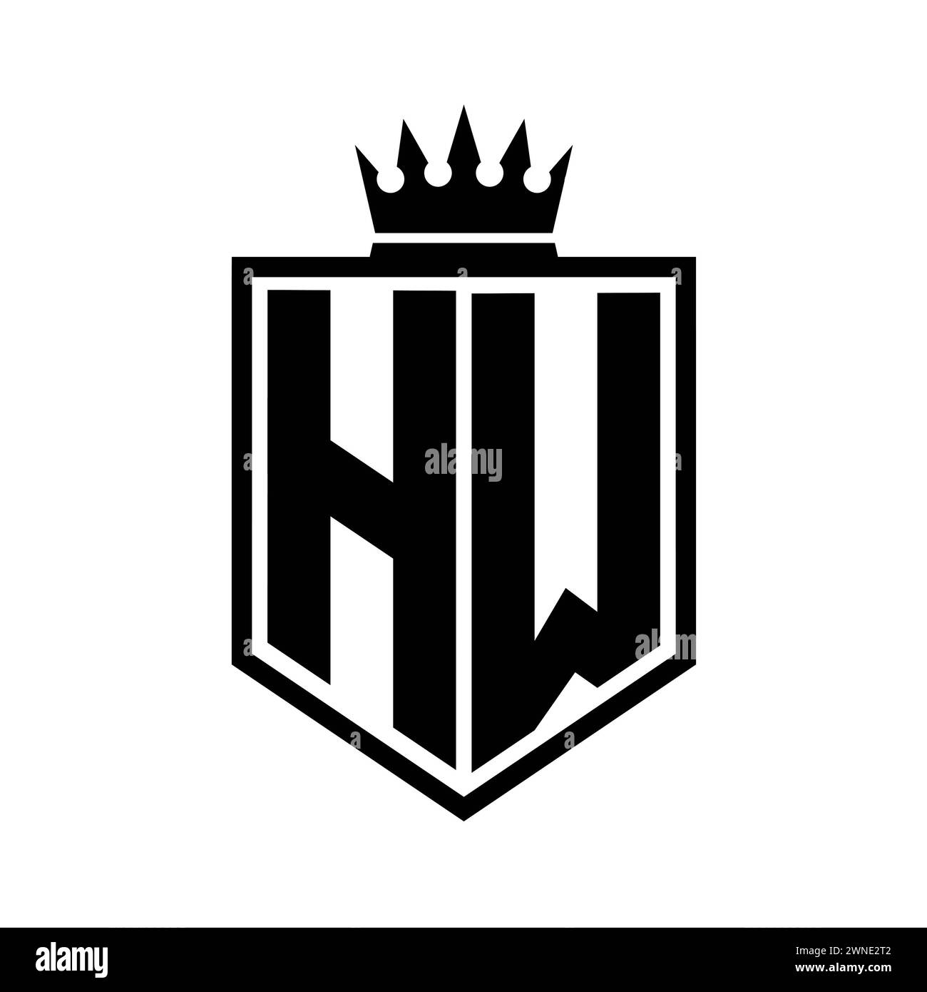 HW Letter Logo monogram bold shield geometric shape with crown outline ...