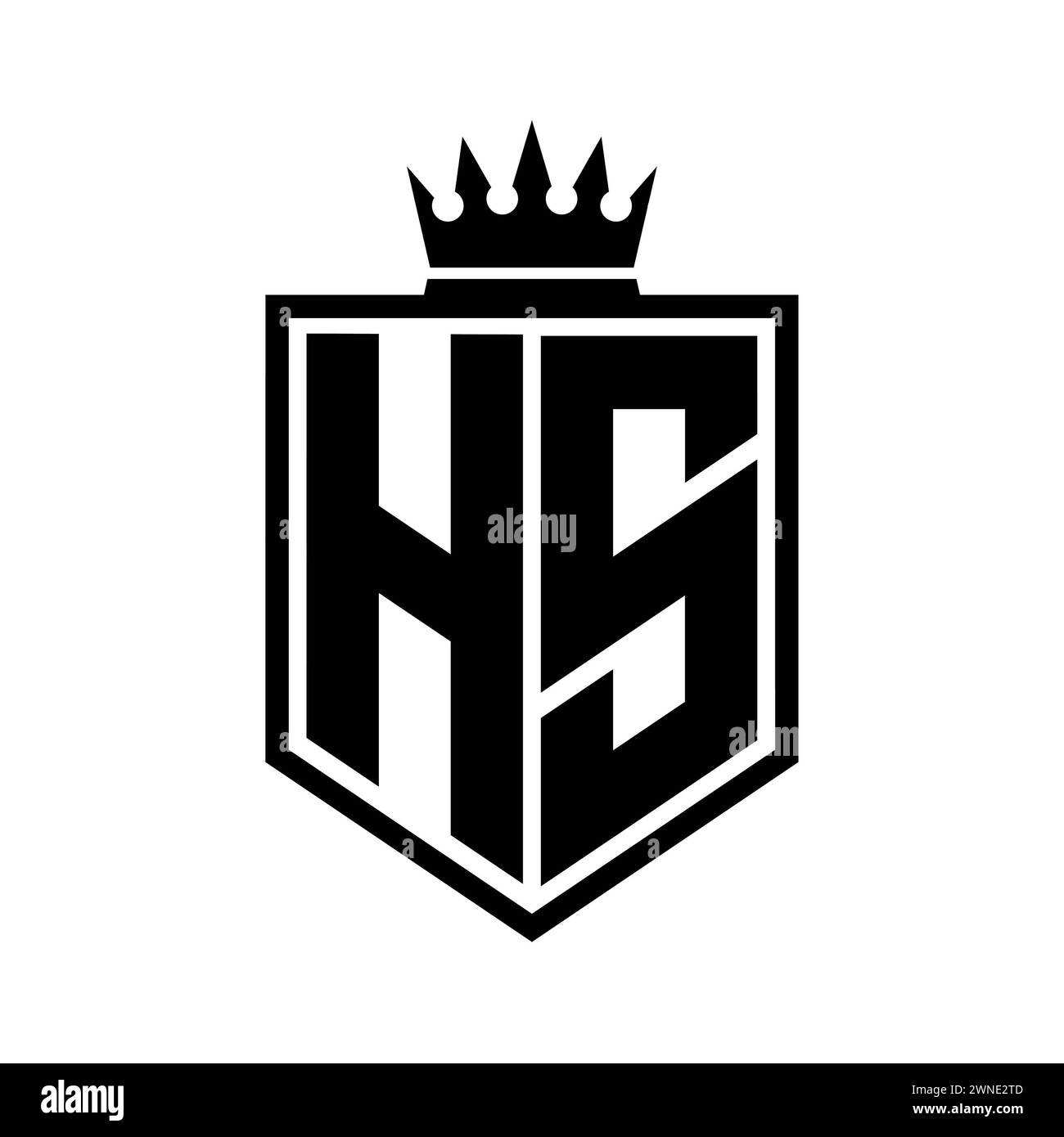 HS Letter Logo monogram bold shield geometric shape with crown outline ...