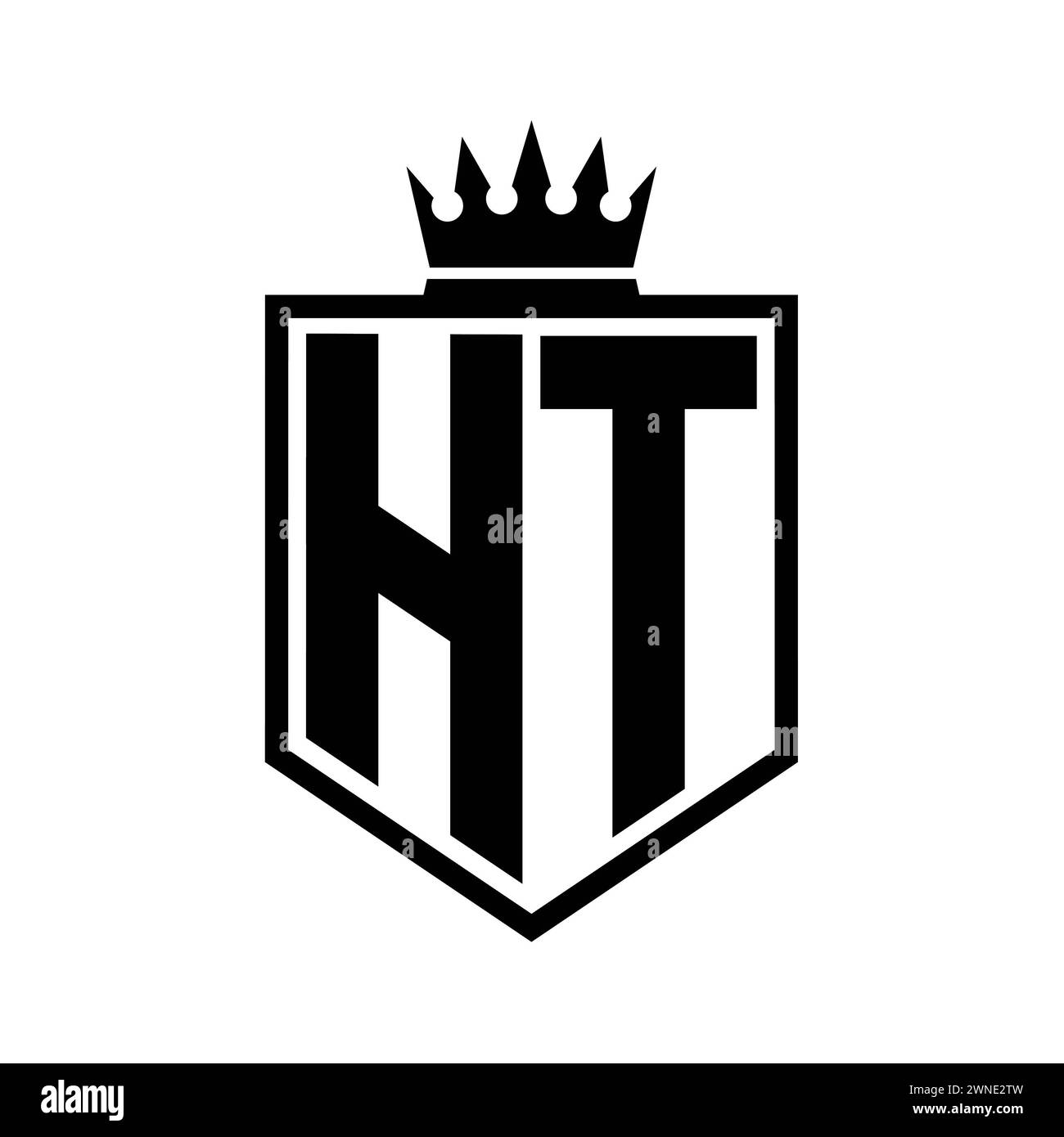 HT Letter Logo monogram bold shield geometric shape with crown outline ...