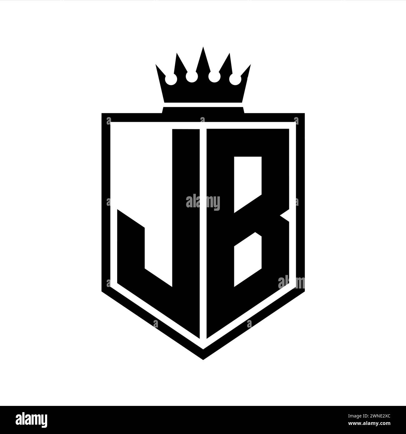 JB Letter Logo monogram bold shield geometric shape with crown outline ...
