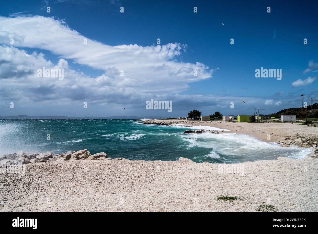 Stormy weather at Znan city beach, Split, Croatia, looking towards Brac ...