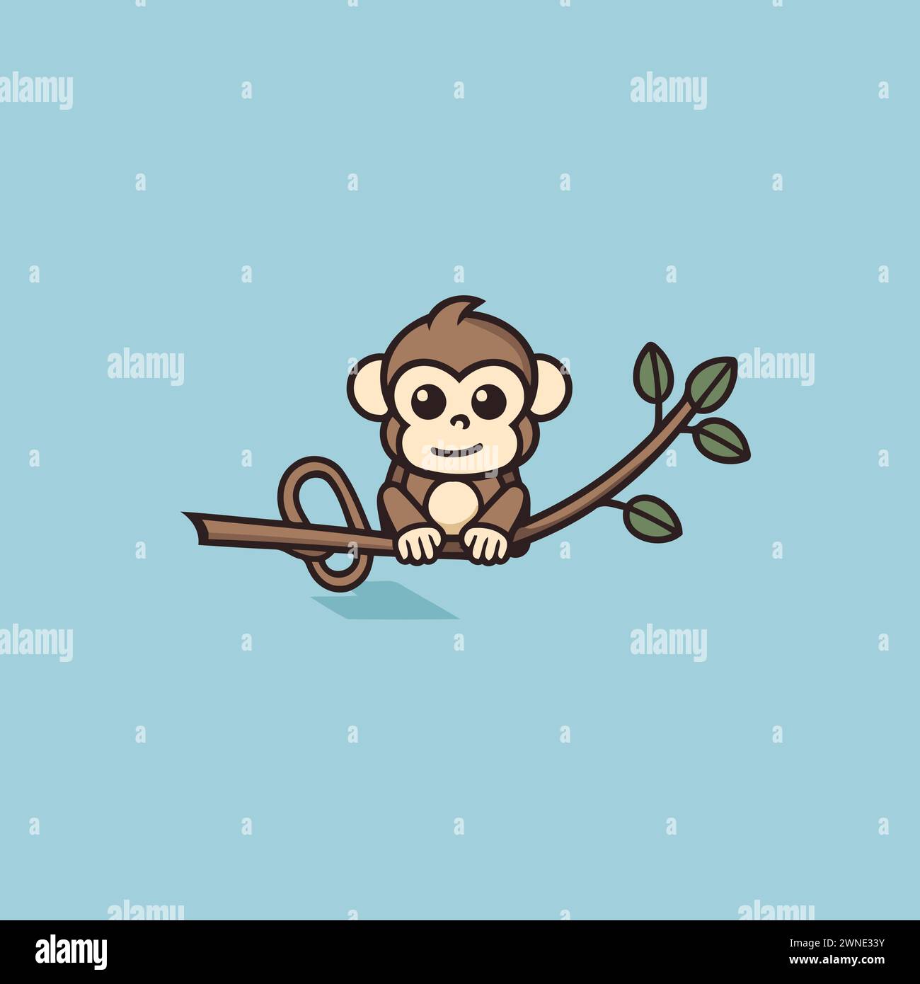 Monkey sitting on a tree branch. Vector illustration in cartoon style ...