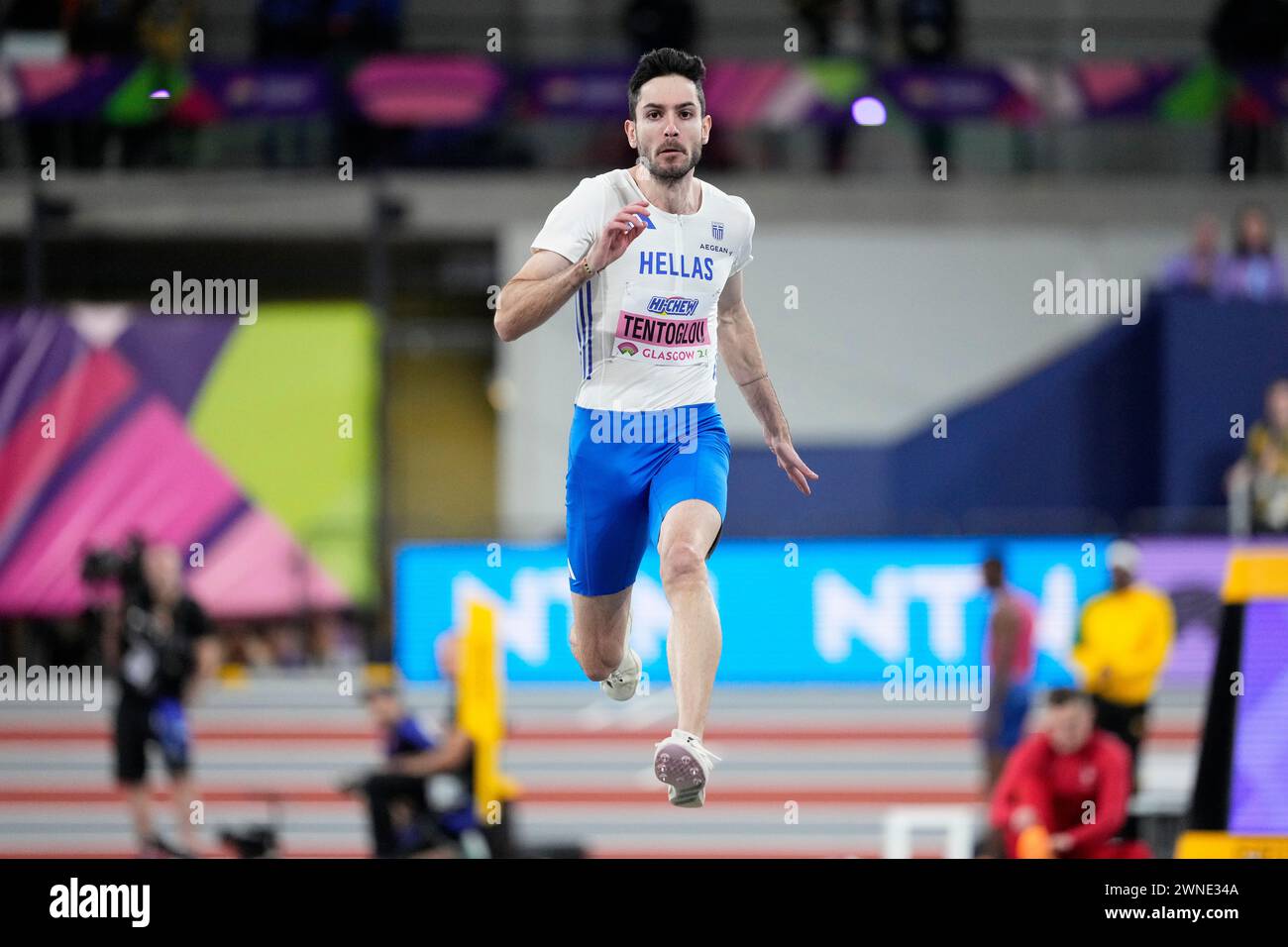Miltiadis Tentoglou, of Greece, makes an attempt in the men's long jump ...