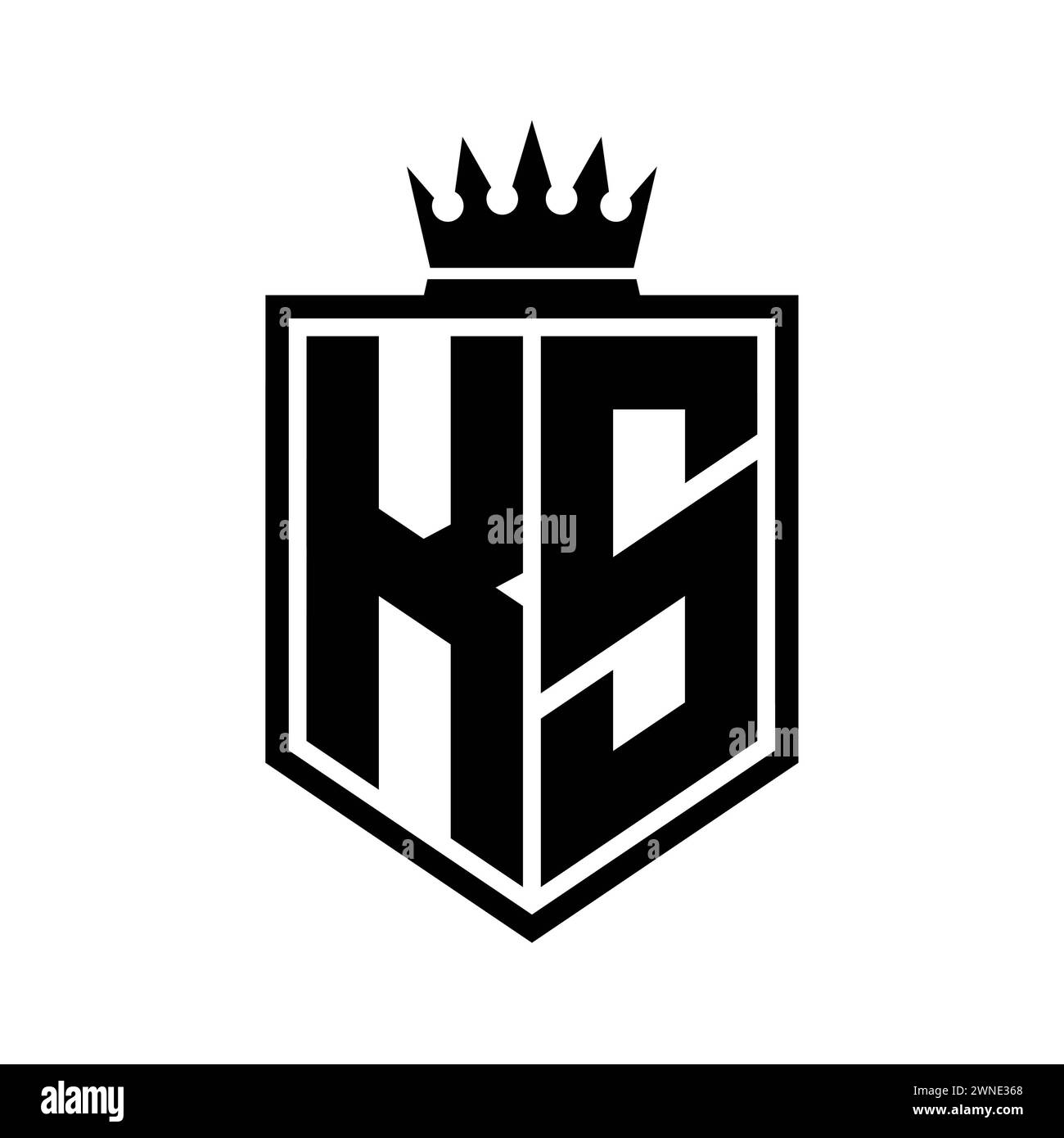 KS Letter Logo monogram bold shield geometric shape with crown outline ...