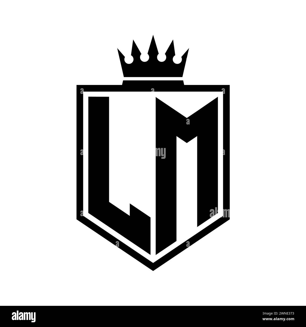 LM Letter Logo monogram bold shield geometric shape with crown outline ...