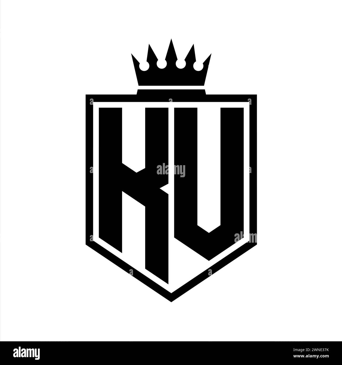 KV Letter Logo monogram bold shield geometric shape with crown outline ...