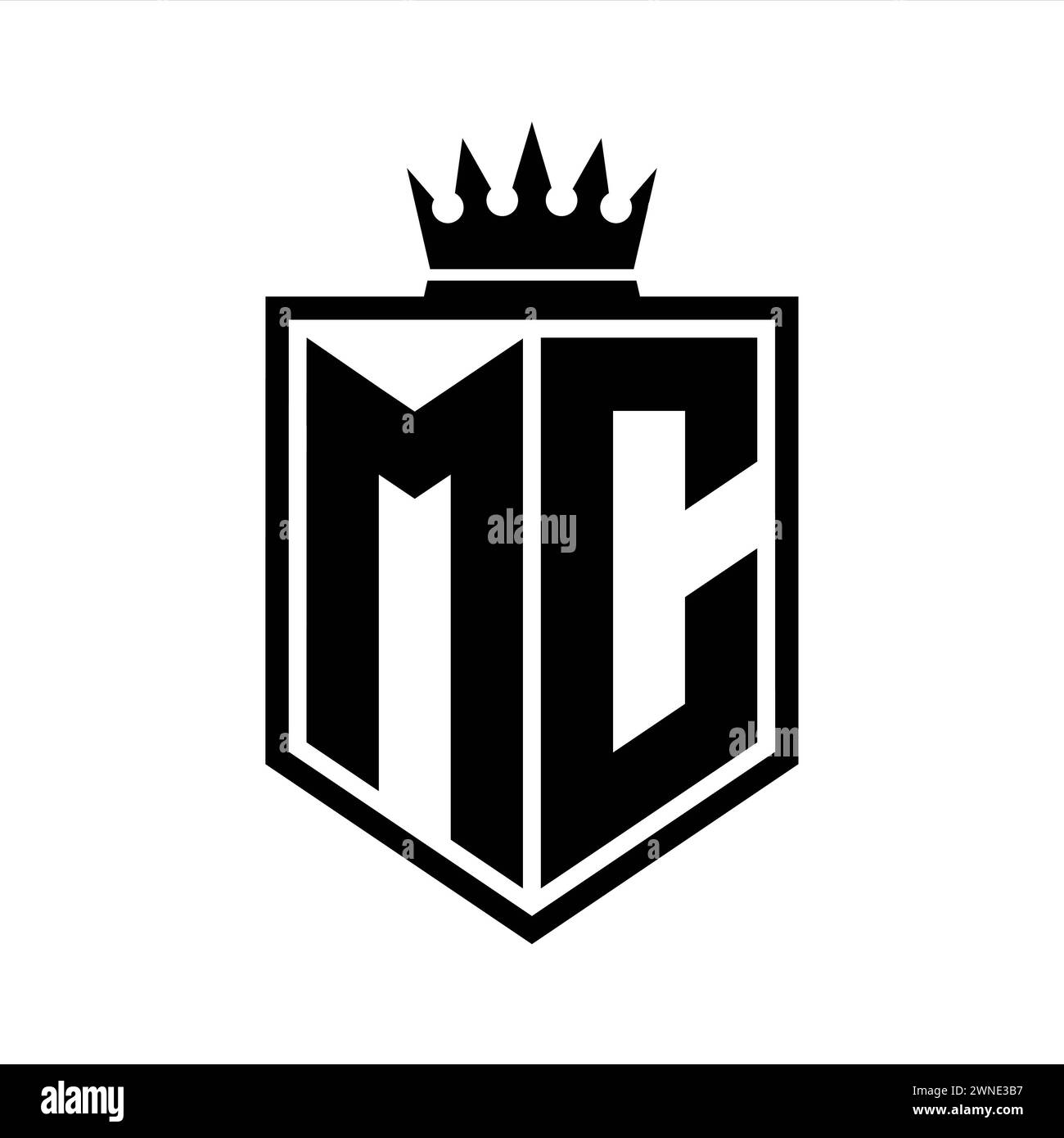 MC Letter Logo monogram bold shield geometric shape with crown outline ...