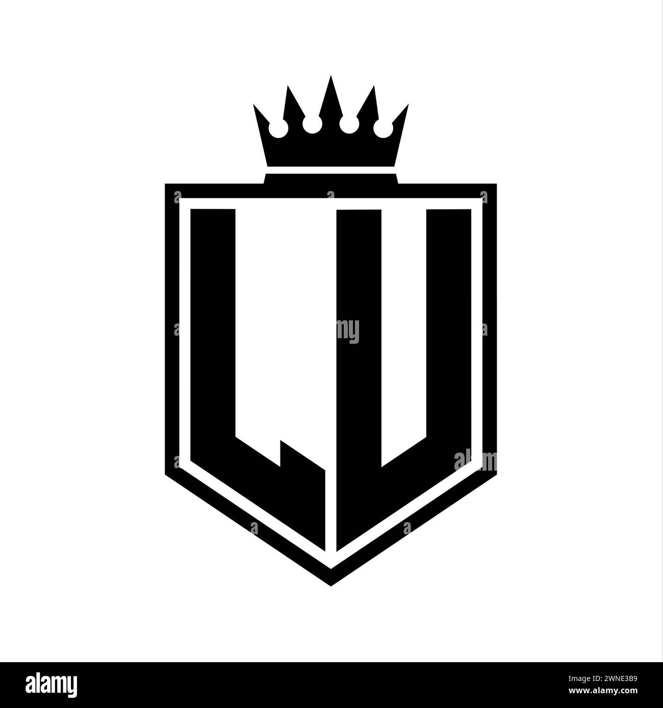 LU Letter Logo monogram bold shield geometric shape with crown outline ...