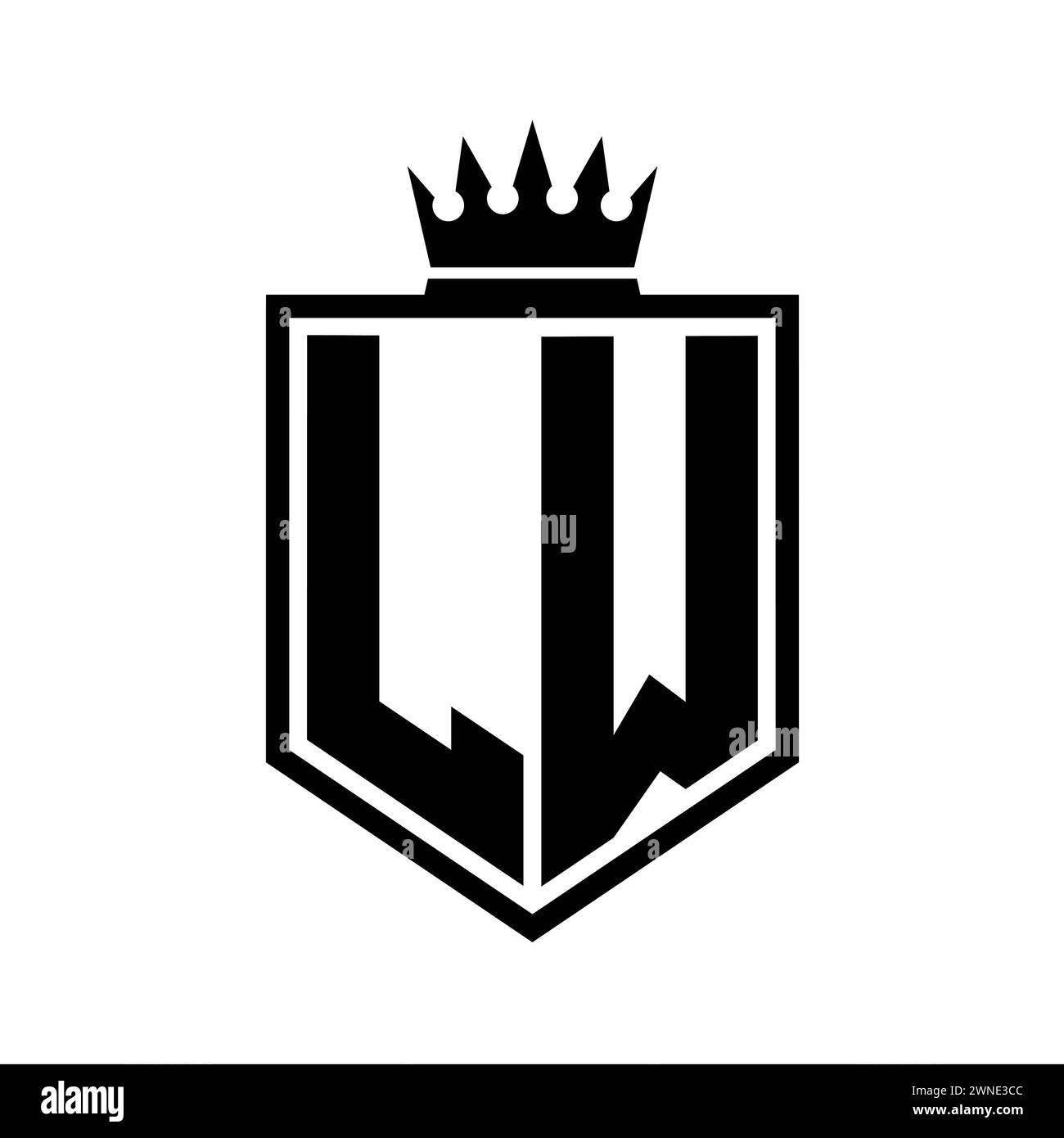 LW Letter Logo monogram bold shield geometric shape with crown outline ...