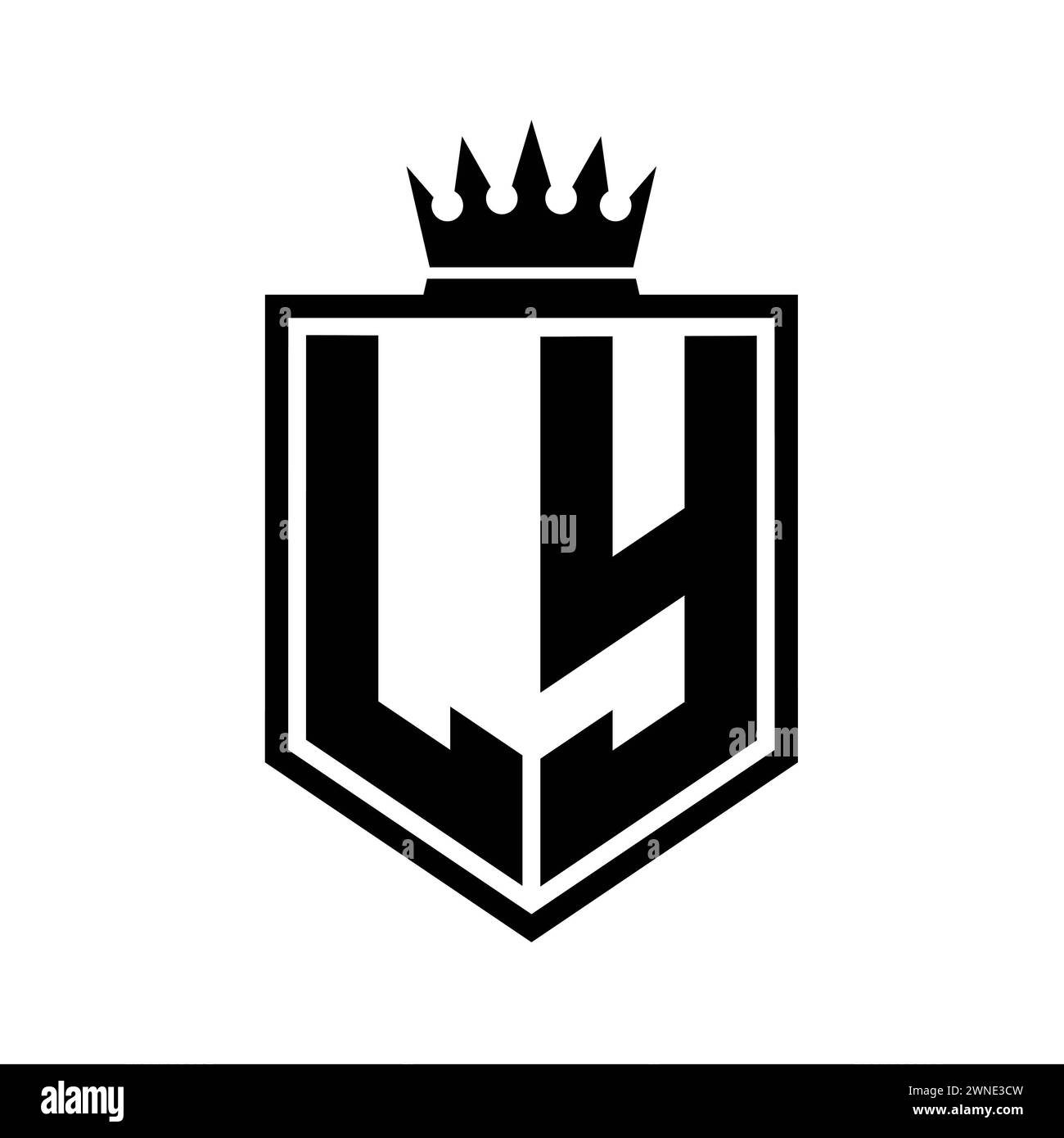 LY Letter Logo monogram bold shield geometric shape with crown outline ...