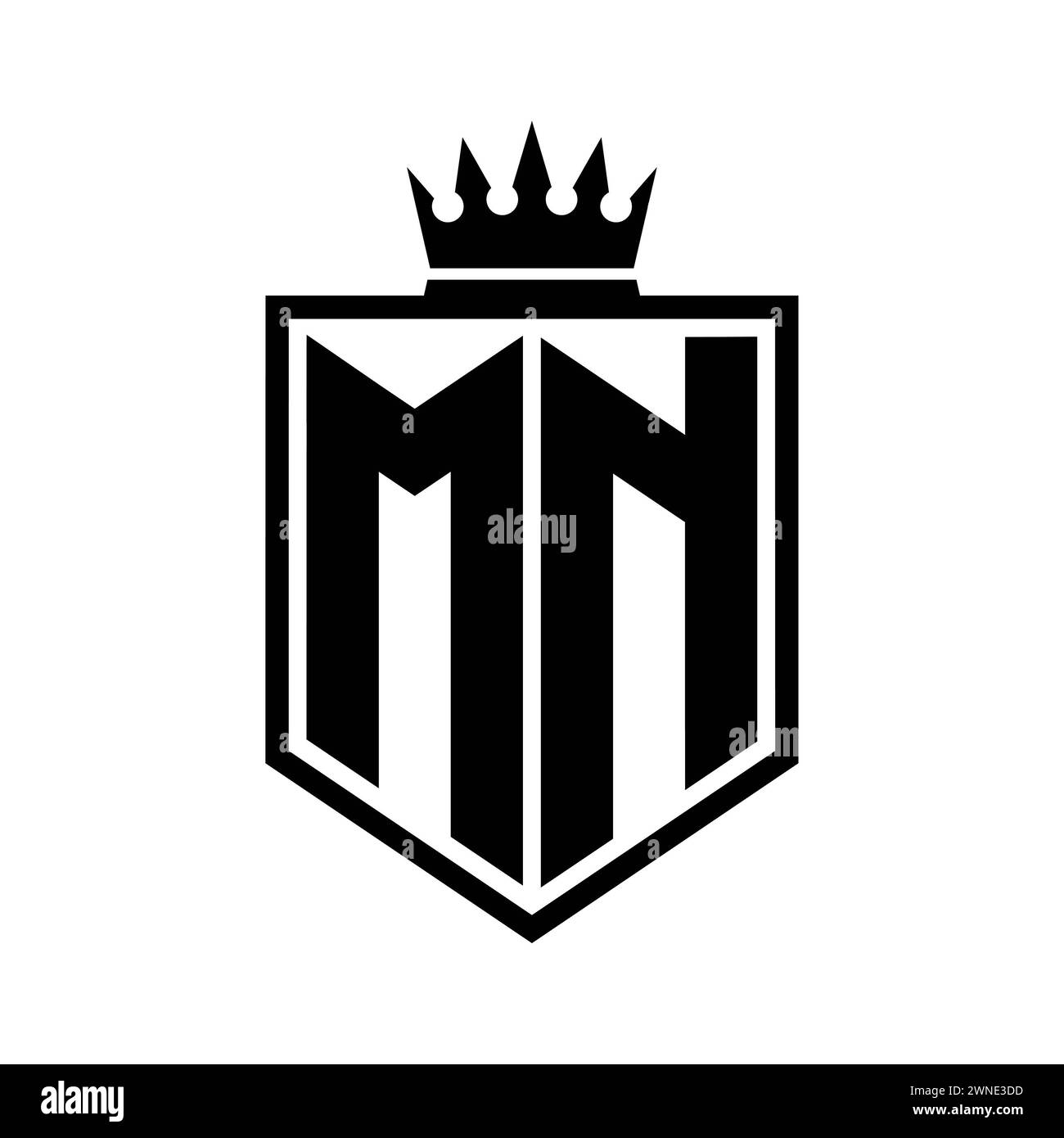 MN Letter Logo monogram bold shield geometric shape with crown outline ...