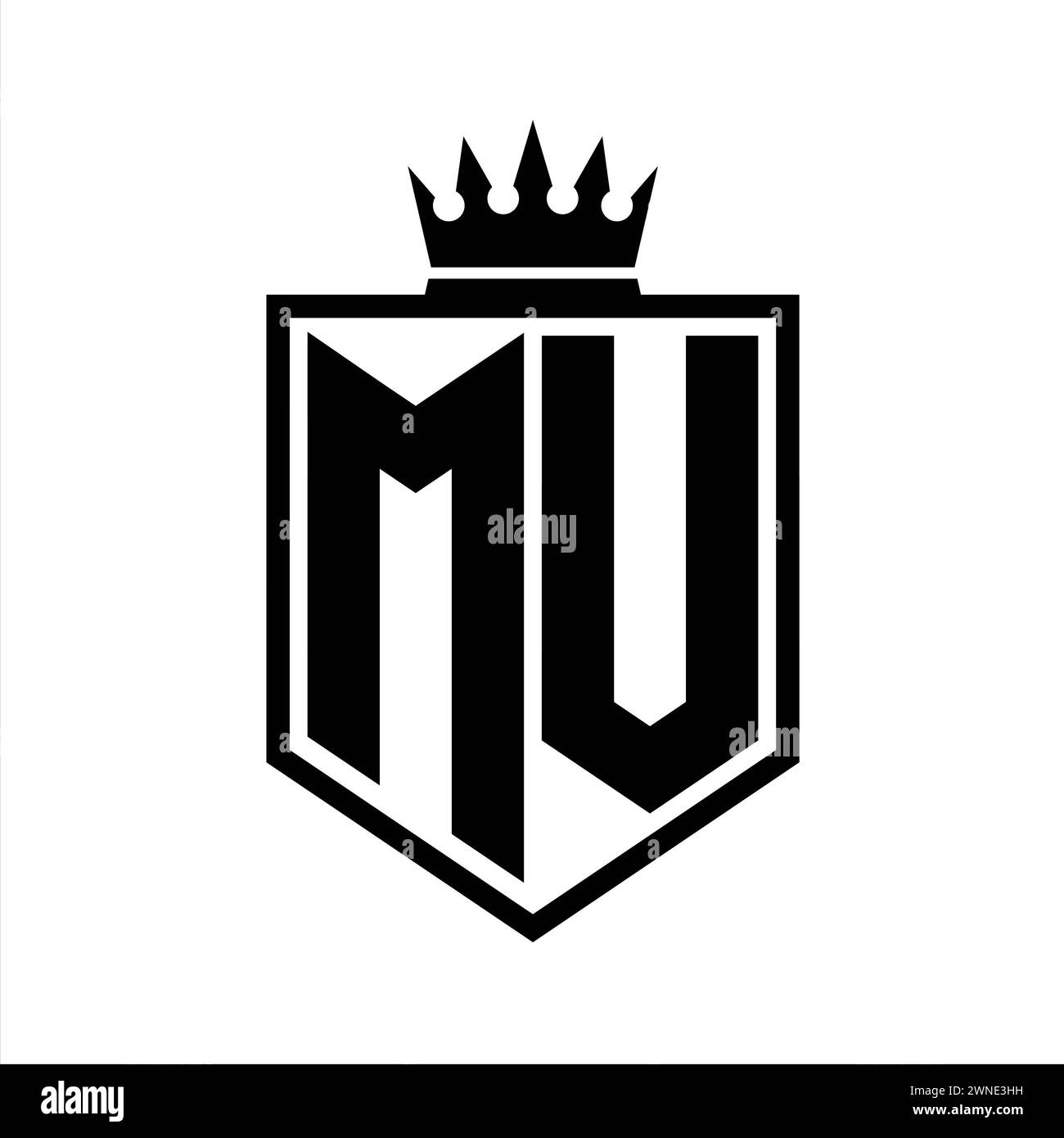 MV Letter Logo monogram bold shield geometric shape with crown outline ...