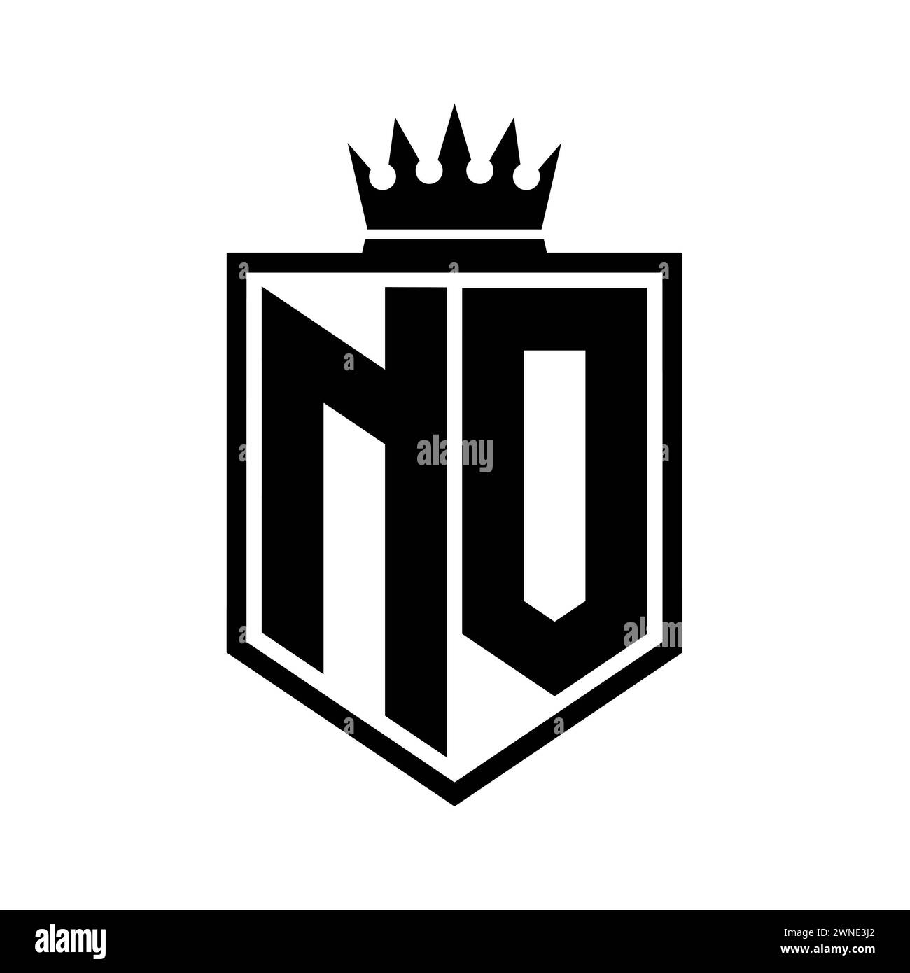 NO Letter Logo monogram bold shield geometric shape with crown outline ...