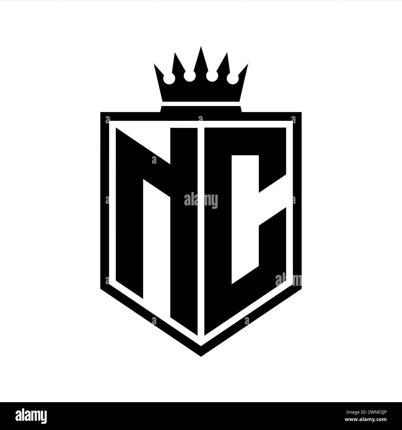 NC Letter Logo monogram bold shield geometric shape with crown outline ...
