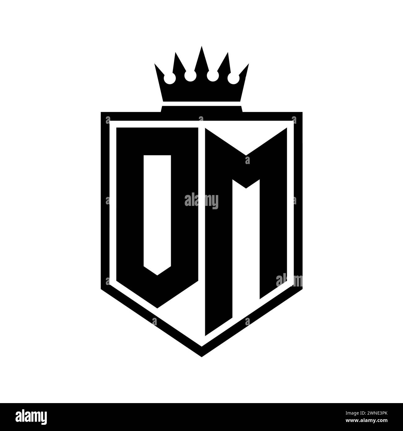 OM Letter Logo monogram bold shield geometric shape with crown outline ...