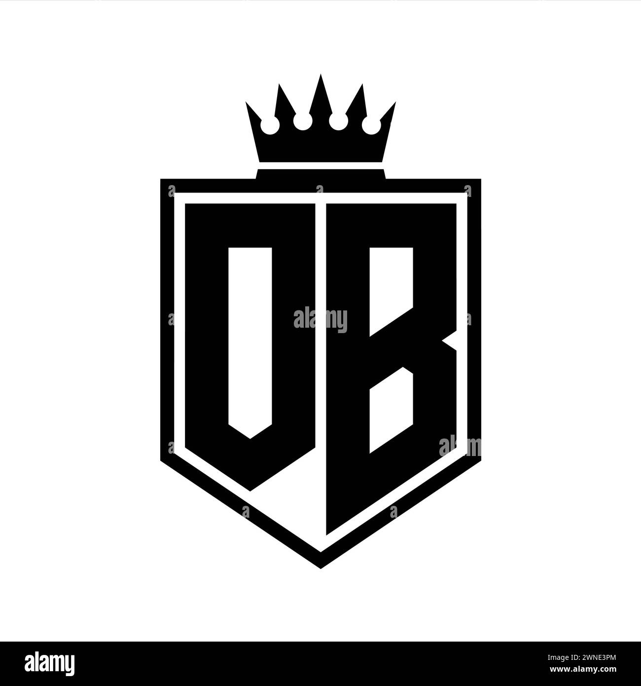 OB Letter Logo monogram bold shield geometric shape with crown outline ...