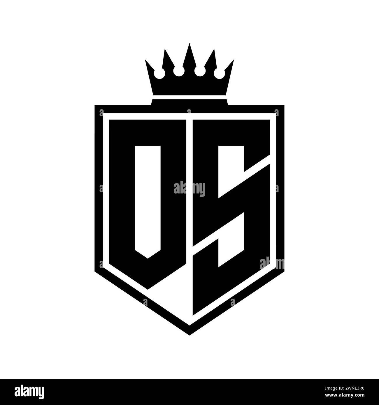 OS Letter Logo monogram bold shield geometric shape with crown outline black and white style ...