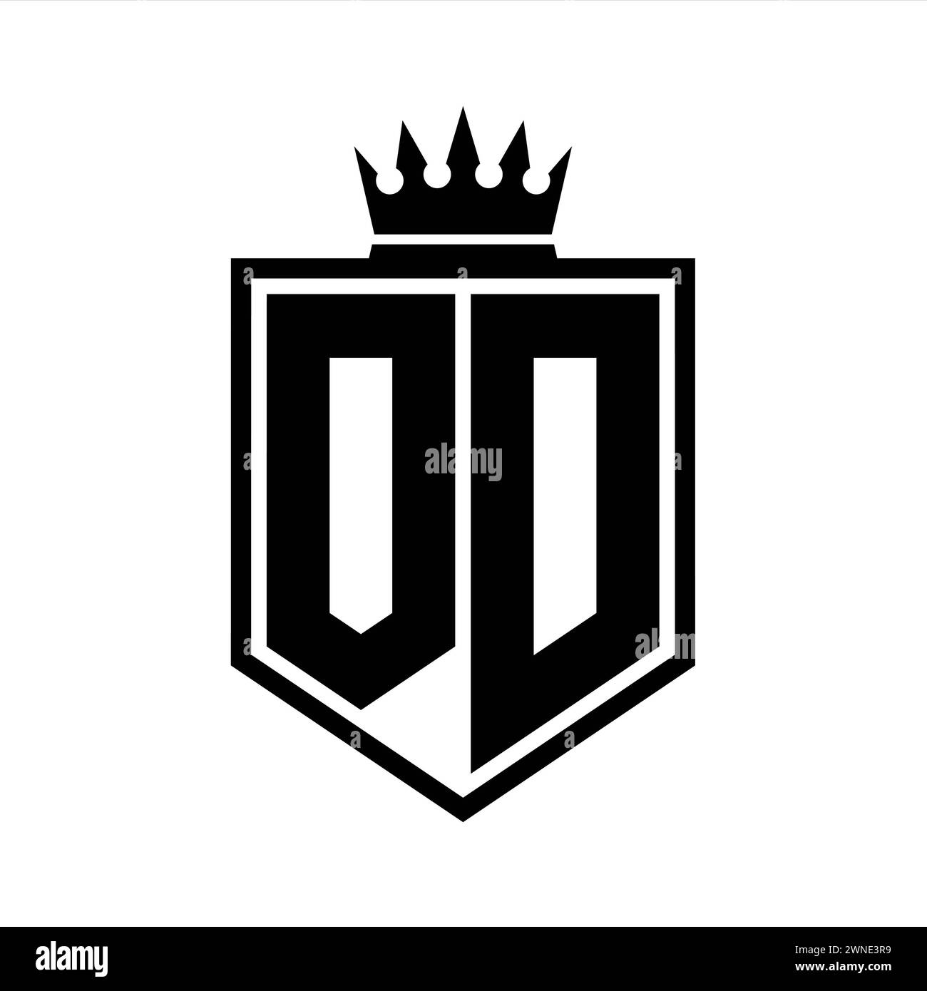 OD Letter Logo monogram bold shield geometric shape with crown outline ...