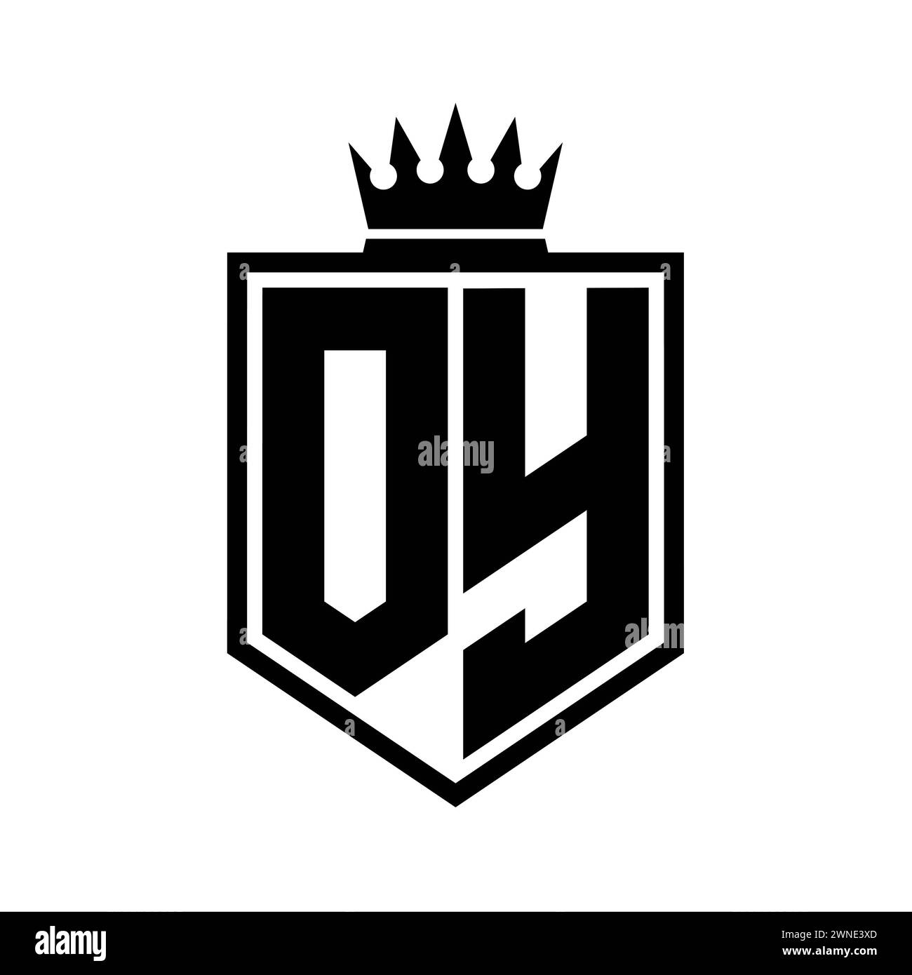 OY Letter Logo monogram bold shield geometric shape with crown outline black and white style ...
