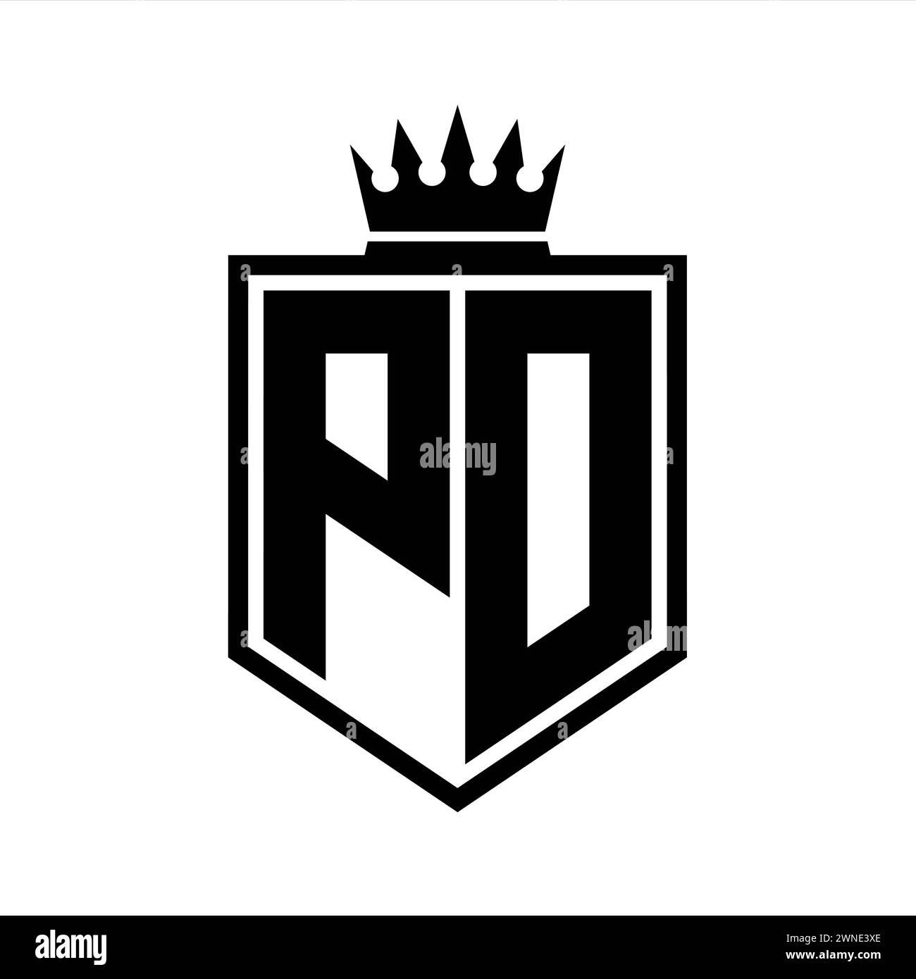 PD Letter Logo monogram bold shield geometric shape with crown outline ...