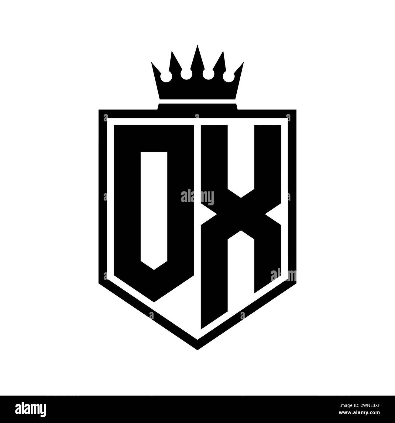 OX Letter Logo monogram bold shield geometric shape with crown outline ...