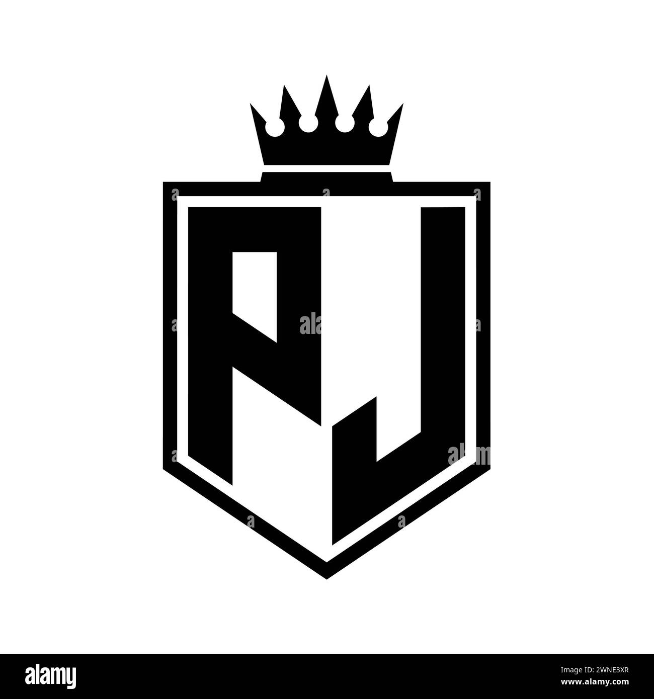 PJ Letter Logo monogram bold shield geometric shape with crown outline ...