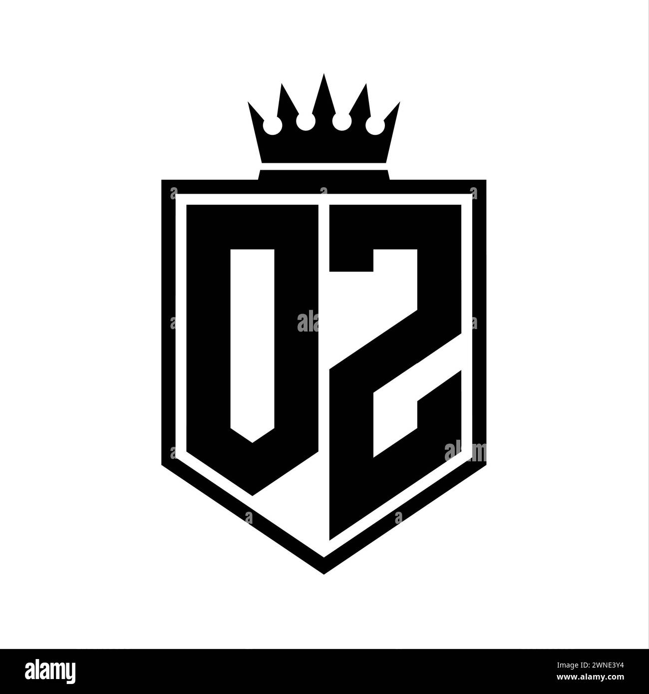 OZ Letter Logo monogram bold shield geometric shape with crown outline ...