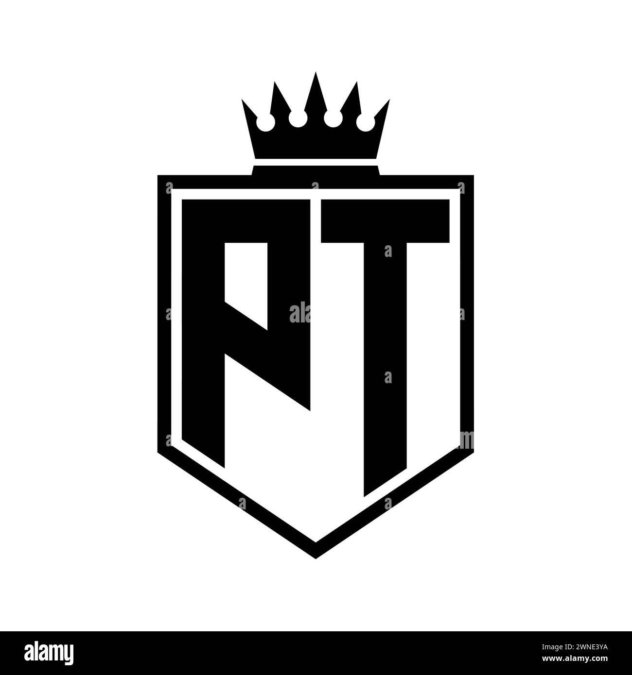 PT Letter Logo monogram bold shield geometric shape with crown outline ...