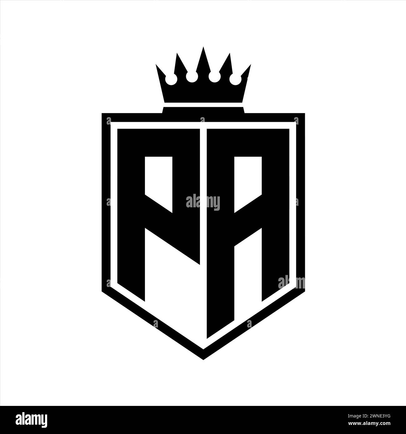PA Letter Logo monogram bold shield geometric shape with crown outline black and white style ...