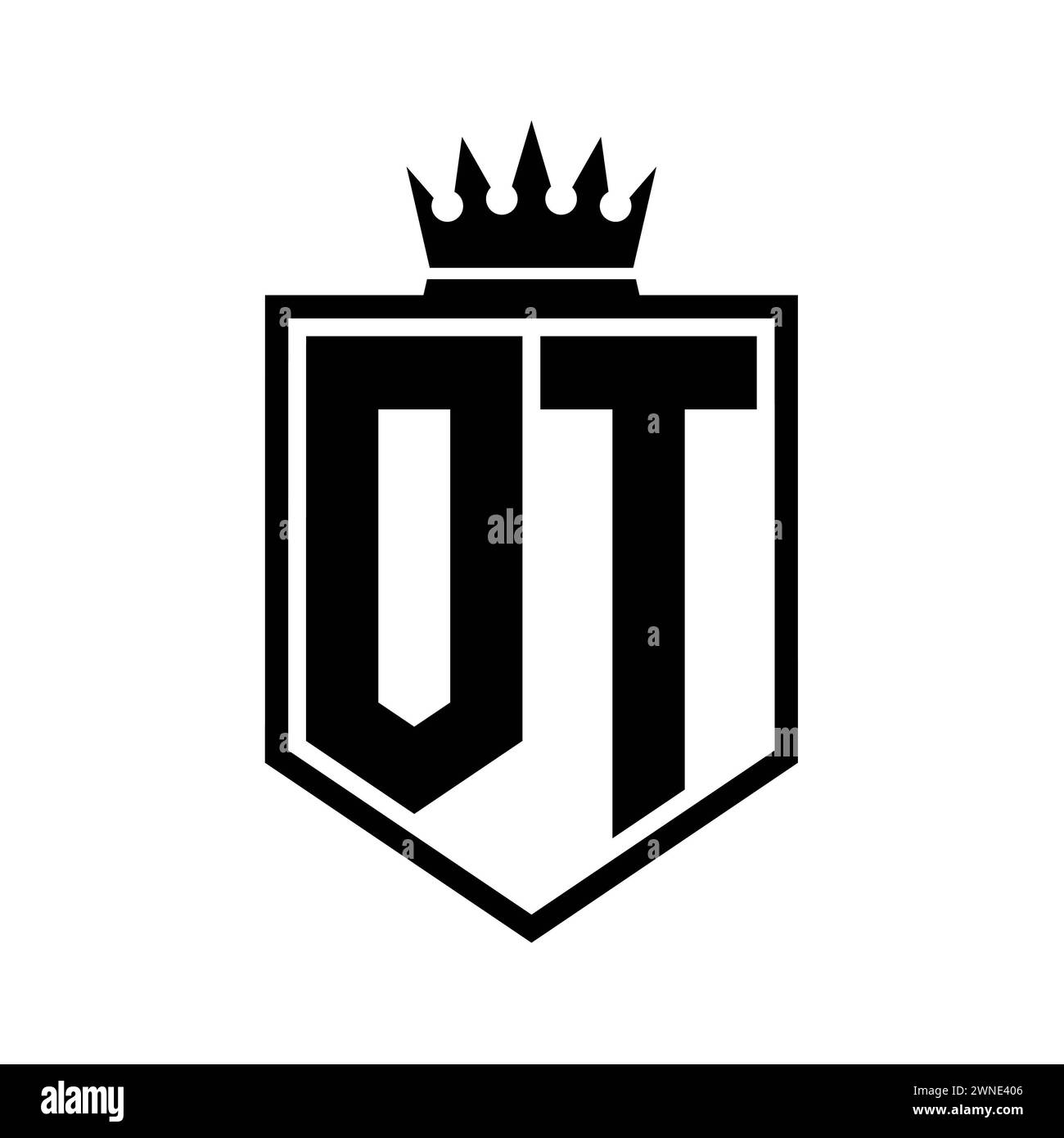 OT Letter Logo monogram bold shield geometric shape with crown outline ...