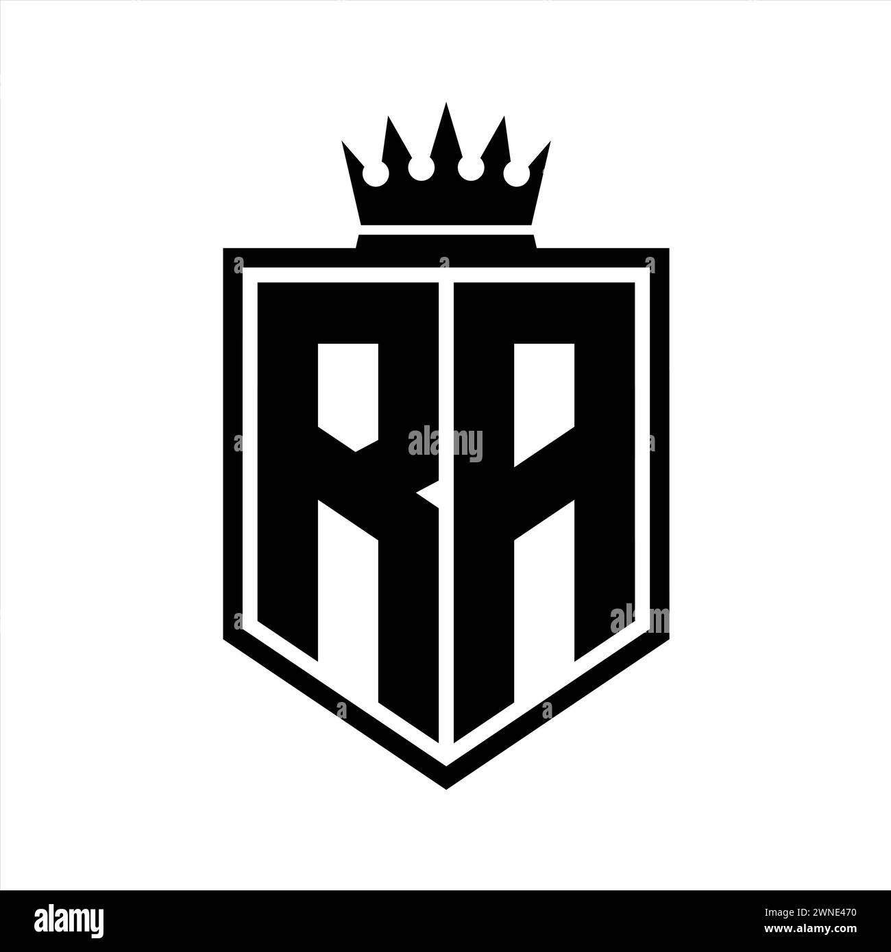 RA Letter Logo monogram bold shield geometric shape with crown outline ...