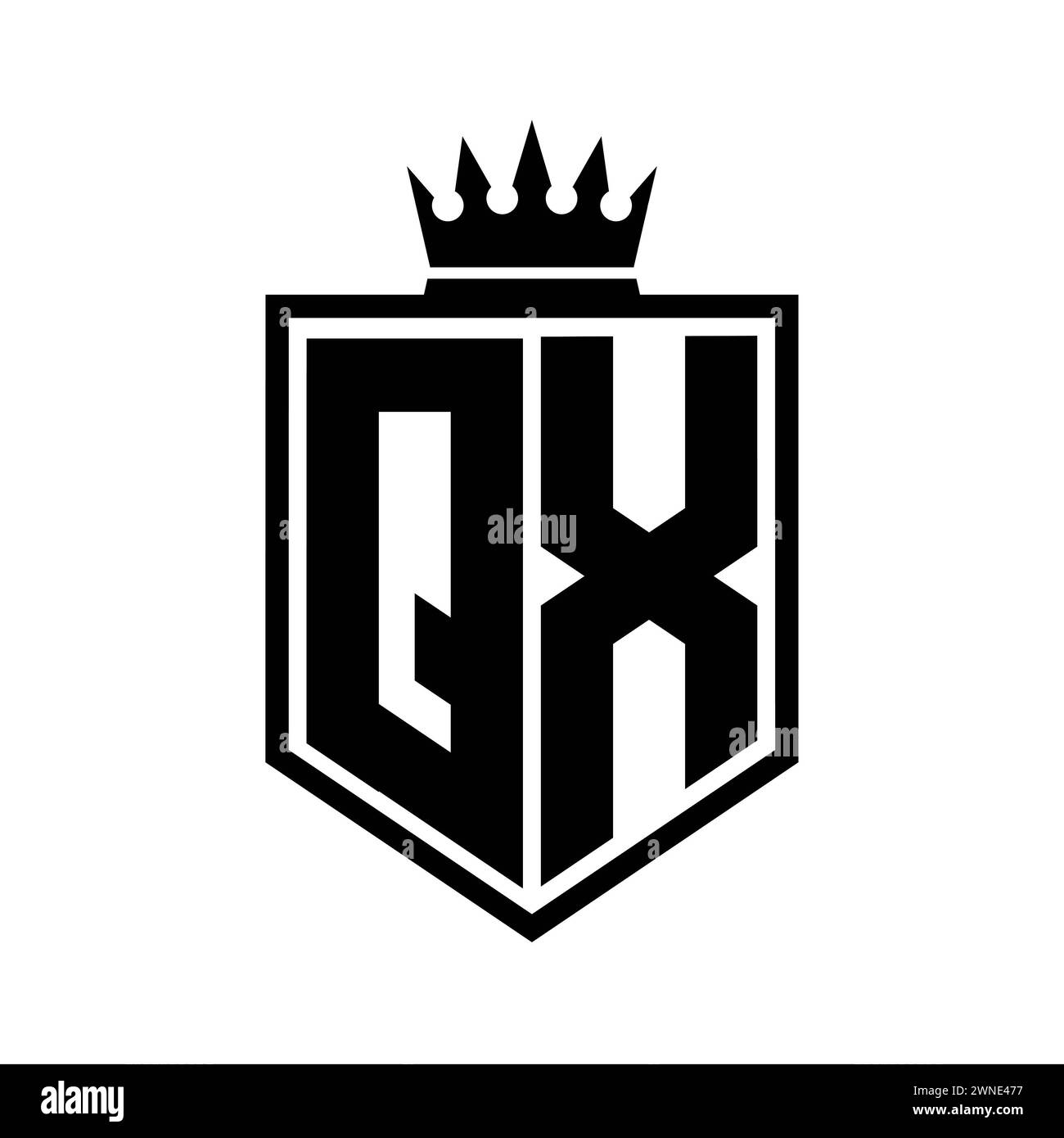 QX Letter Logo monogram bold shield geometric shape with crown outline ...