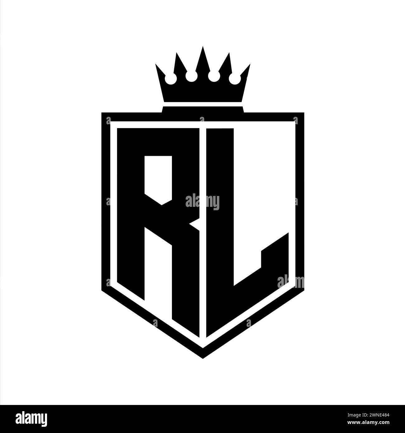 RL Letter Logo monogram bold shield geometric shape with crown outline ...