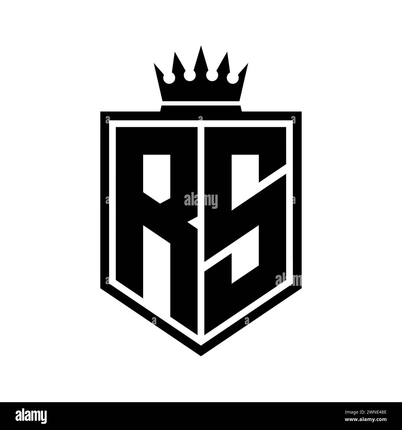 RS Letter Logo monogram bold shield geometric shape with crown outline ...