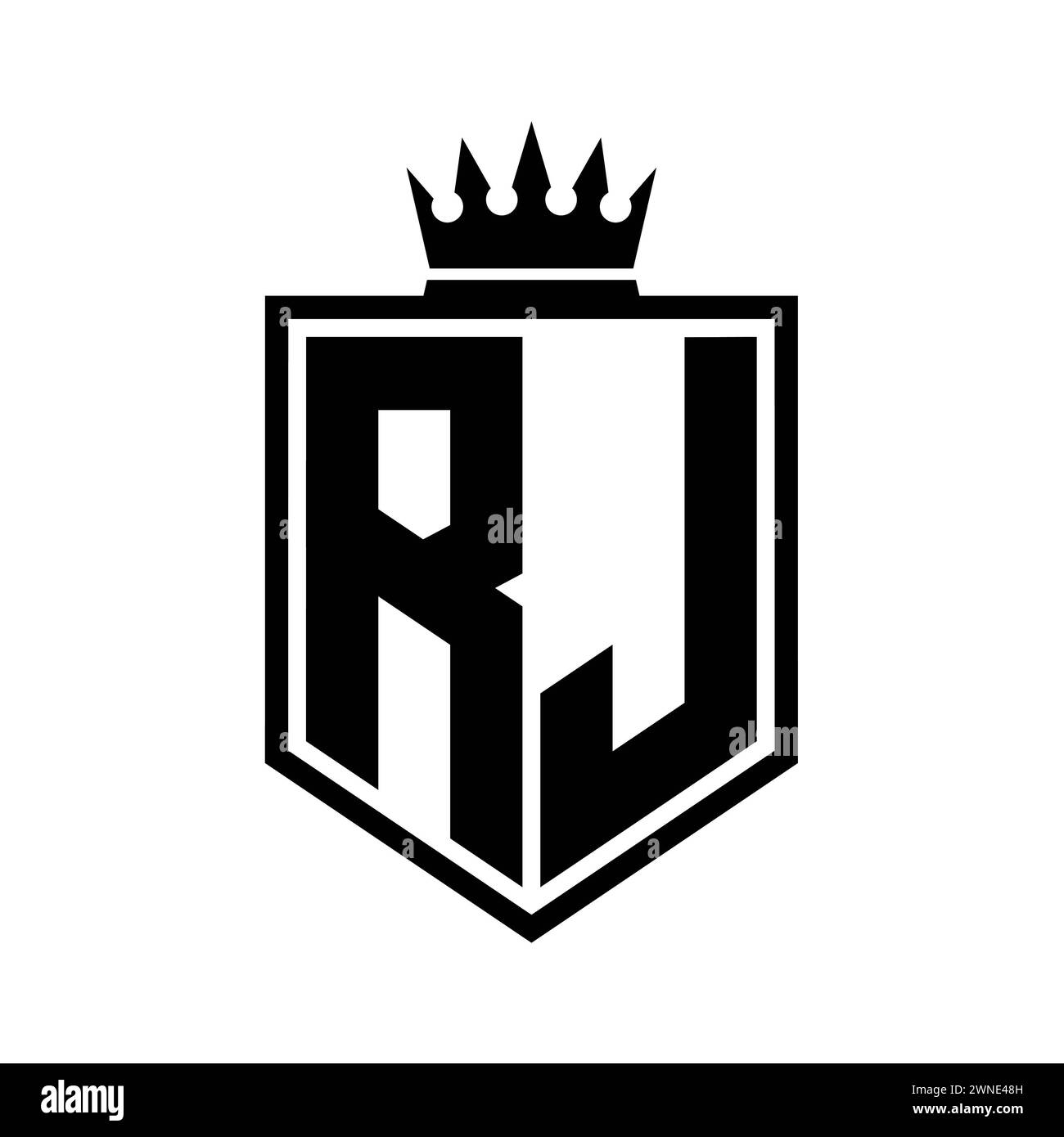 RJ Letter Logo monogram bold shield geometric shape with crown outline ...
