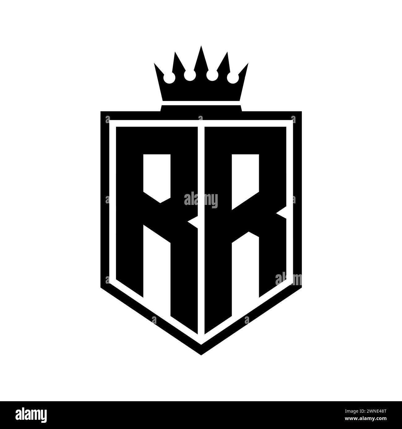 RR Letter Logo monogram bold shield geometric shape with crown outline ...