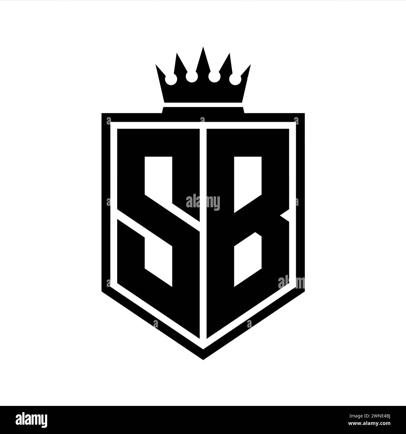 SB Letter Logo monogram bold shield geometric shape with crown outline ...