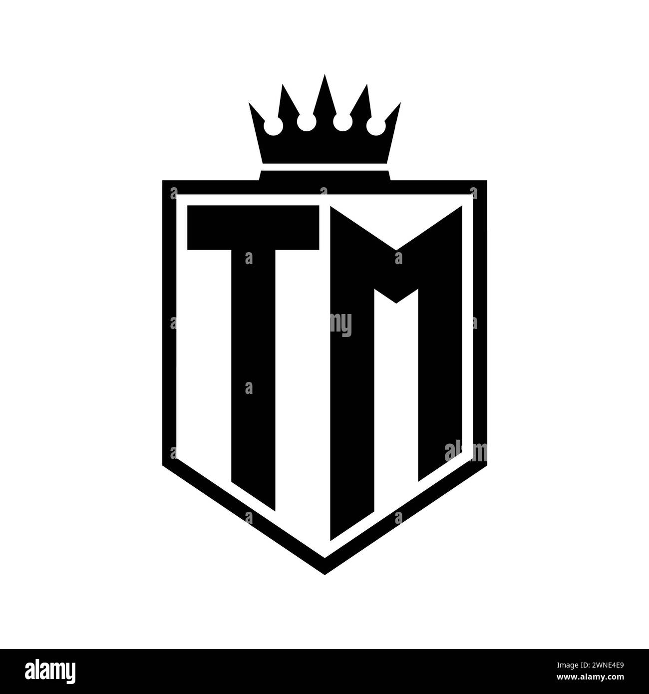 TM Letter Logo monogram bold shield geometric shape with crown outline ...