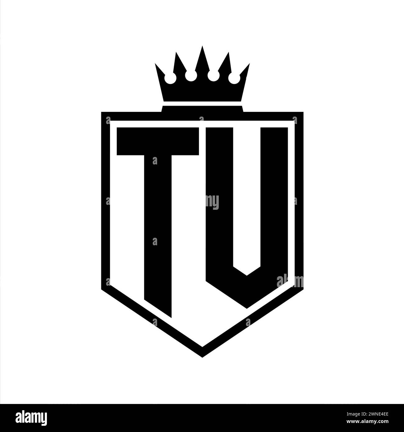 TV Letter Logo monogram bold shield geometric shape with crown outline ...