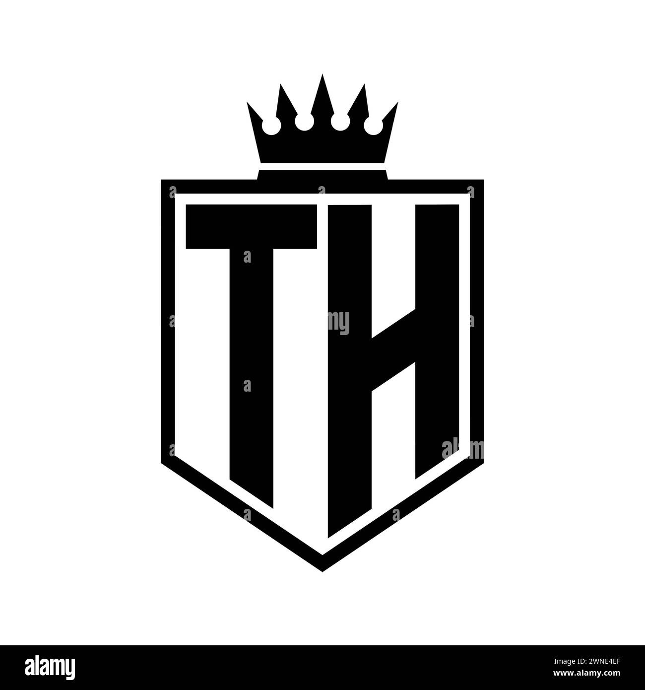 TH Letter Logo monogram bold shield geometric shape with crown outline ...