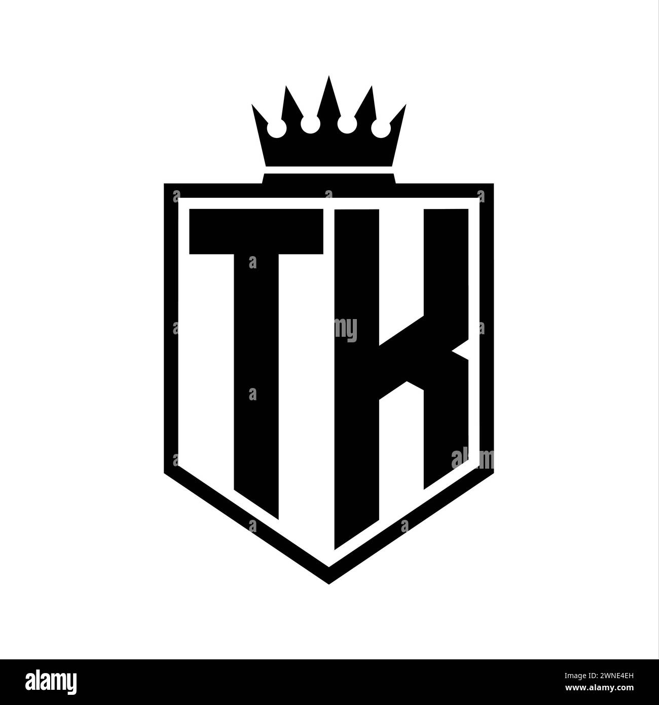 TK Letter Logo monogram bold shield geometric shape with crown outline ...