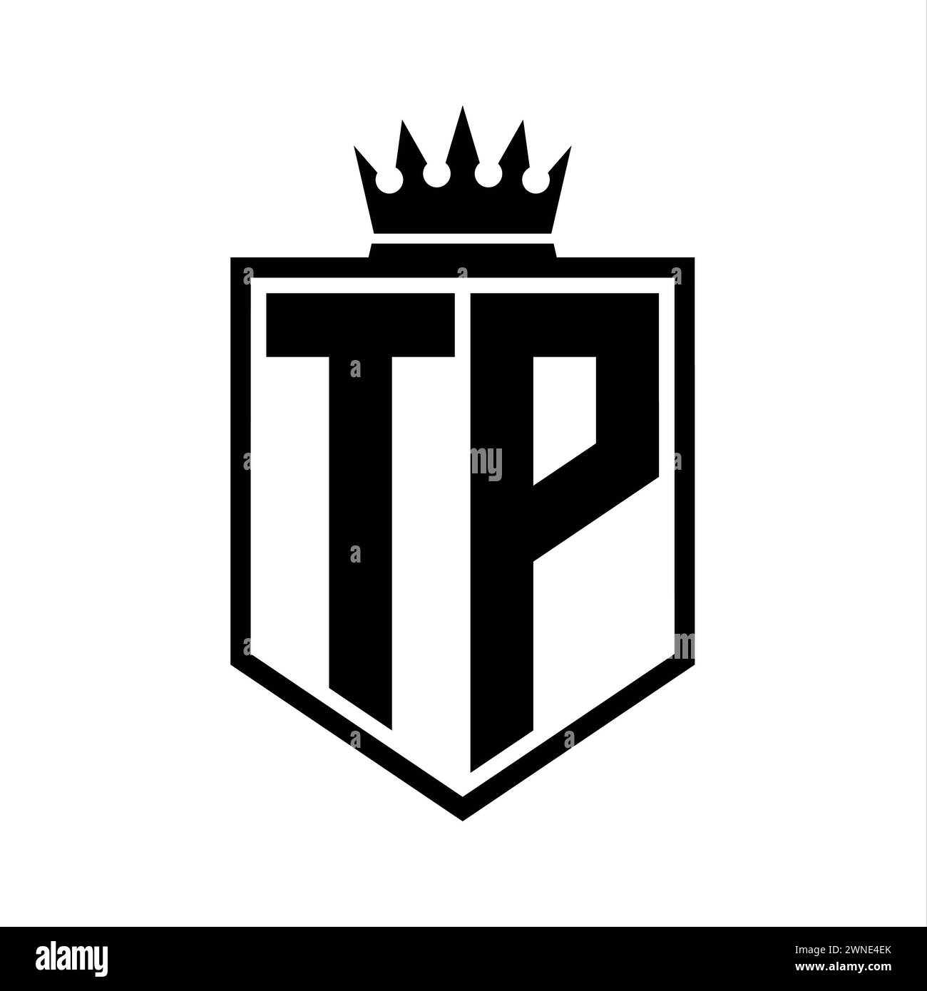 TP Letter Logo monogram bold shield geometric shape with crown outline ...