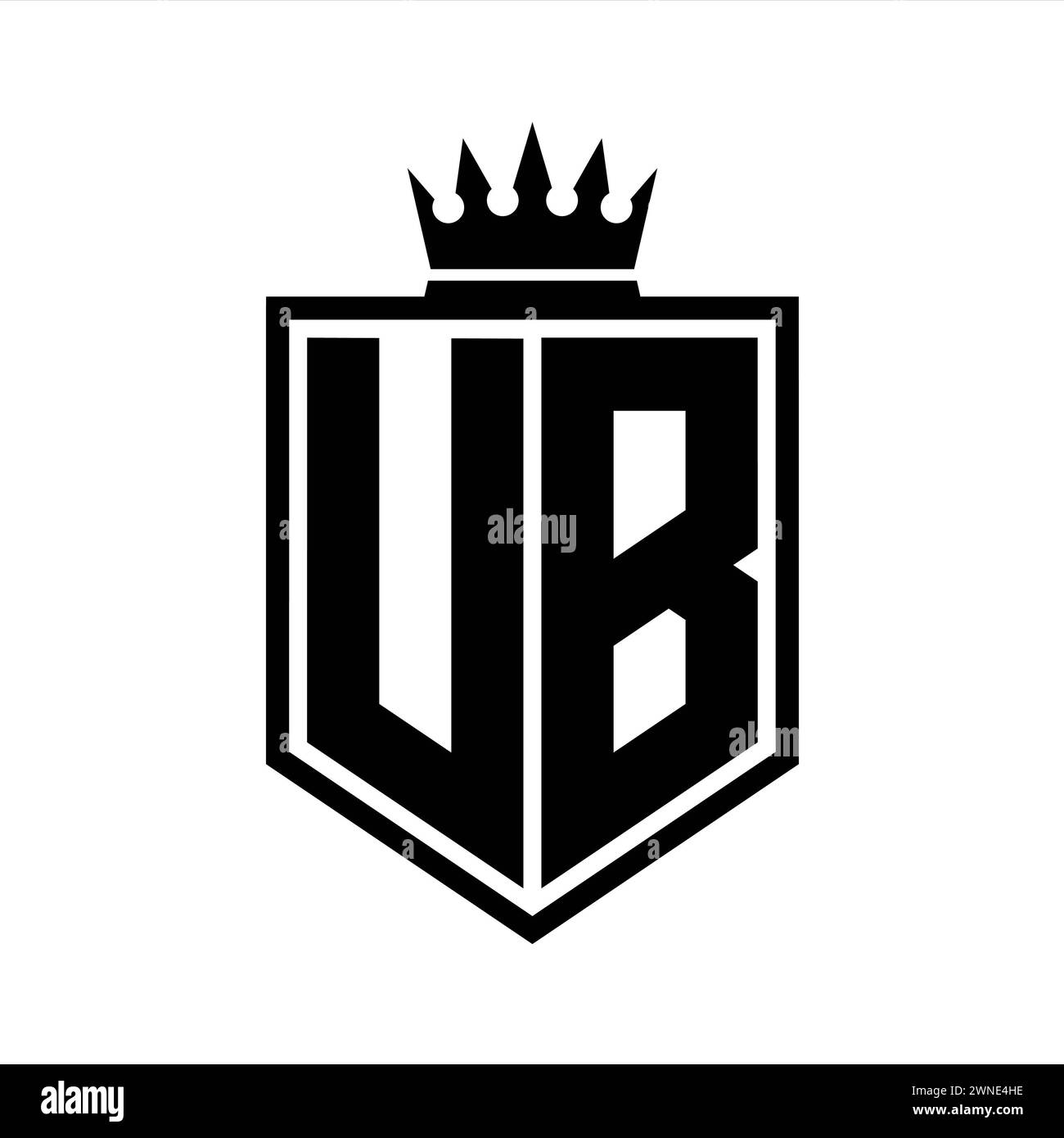 UB Letter Logo monogram bold shield geometric shape with crown outline black and white style ...