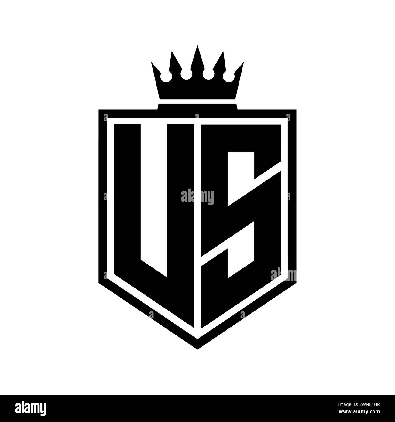 US Letter Logo monogram bold shield geometric shape with crown outline ...