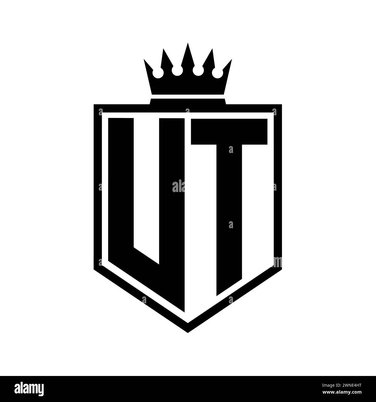 UT Letter Logo monogram bold shield geometric shape with crown outline ...