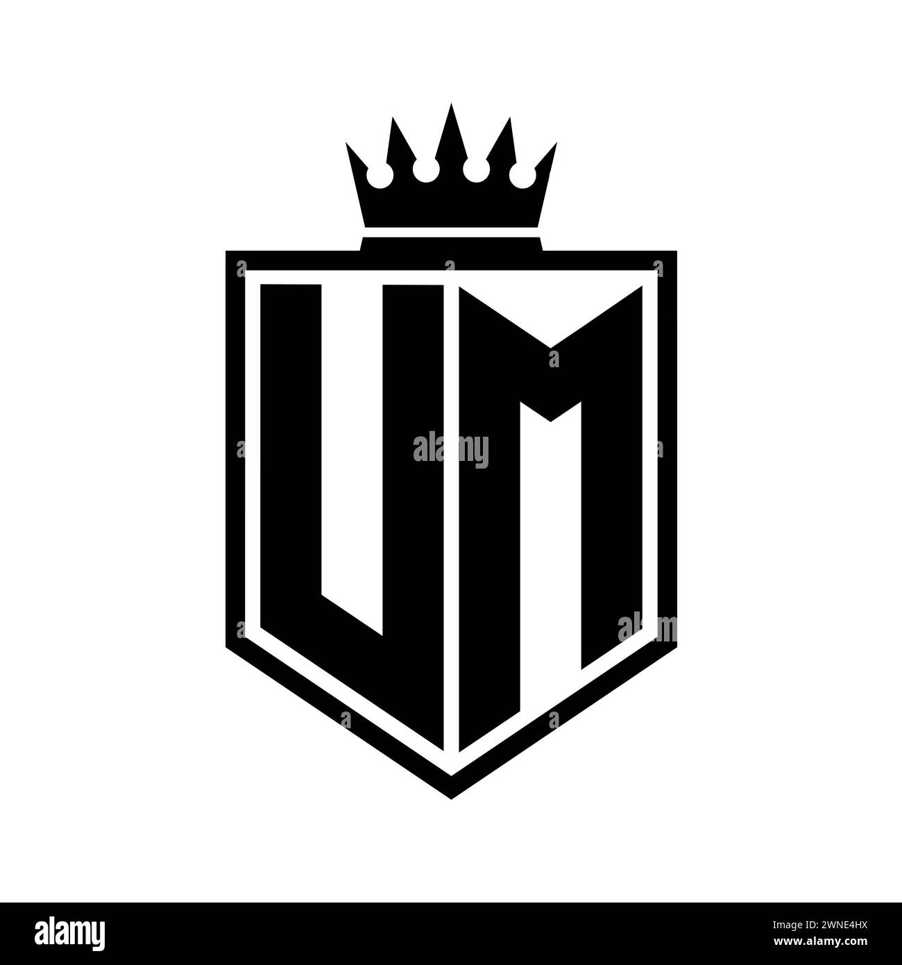 UM Letter Logo monogram bold shield geometric shape with crown outline ...