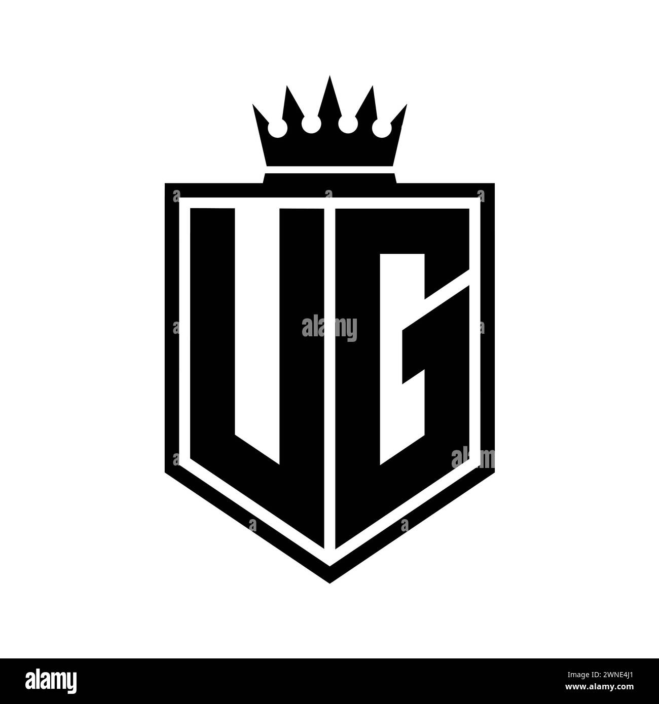 UG Letter Logo monogram bold shield geometric shape with crown outline ...